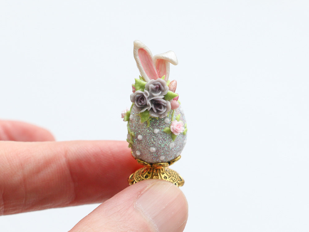 Decorative Easter Egg with Bunny Ears and Roses | Miniature Dollhouse ...