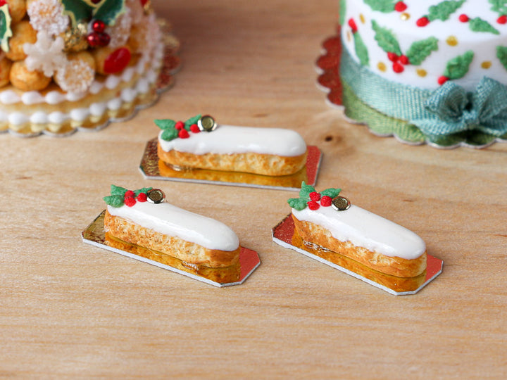French Eclair with Holly Decoration for Christmas | Miniature Food ...