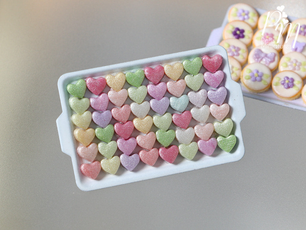 Colourful Candy Hearts on Metal Tray - Miniature Food – Paris Miniatures